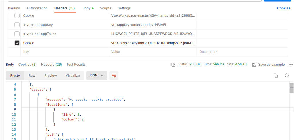 Facing issue while running API in postman "No session cookie provided ...